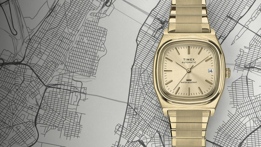Timex® Automatic 1983 E Line Reissue 34mm Gold-Tone Expansion Band Wat ...